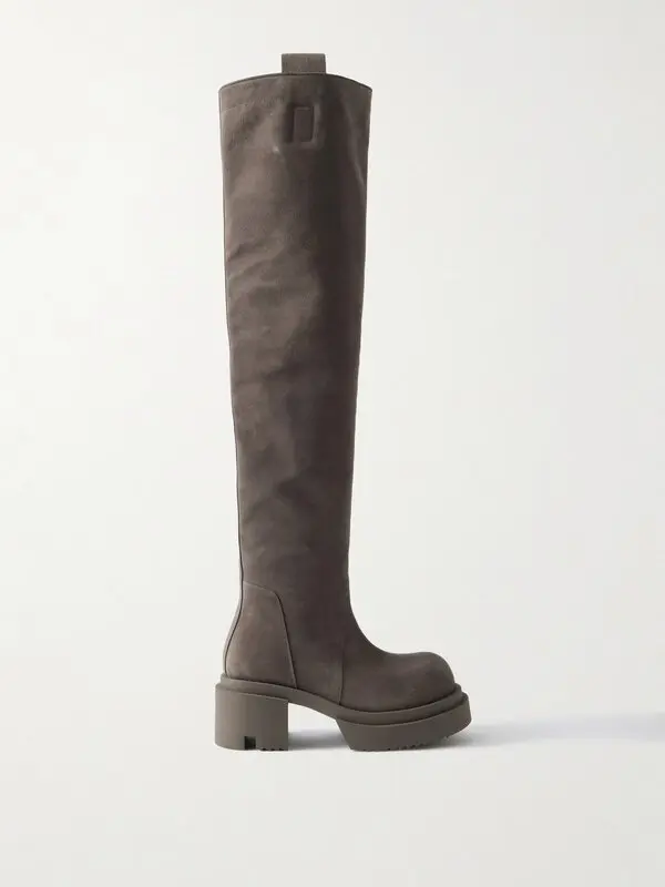 Rick Owens Wader Bogun Suede Over-the-knee Platform Boots