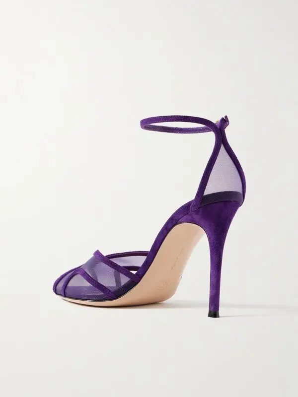 GIANVITO ROSSI 95 Suede-trimmed Mesh Sandals