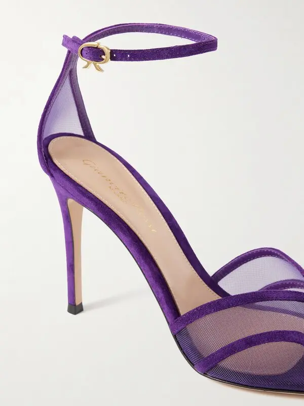 GIANVITO ROSSI 95 Suede-trimmed Mesh Sandals