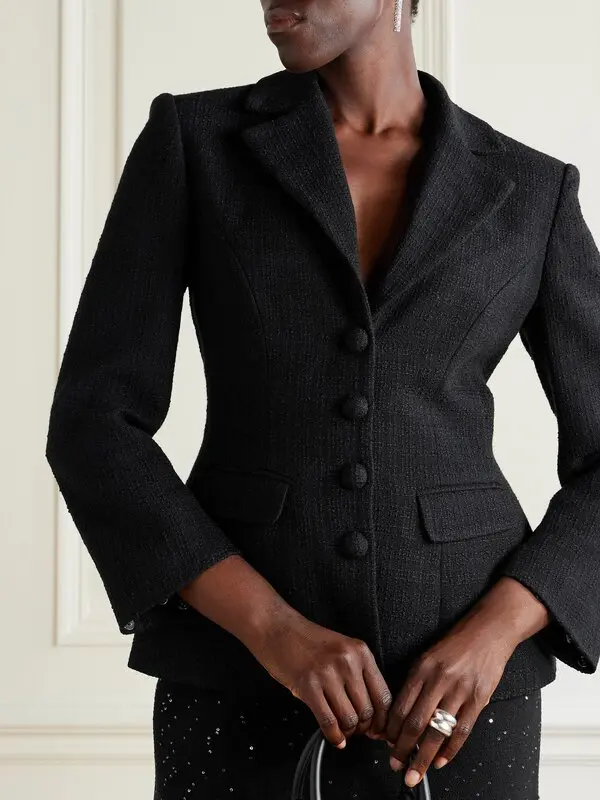 SELF-PORTRAIT Plush-trimmed Bouclé-tweed Jacket