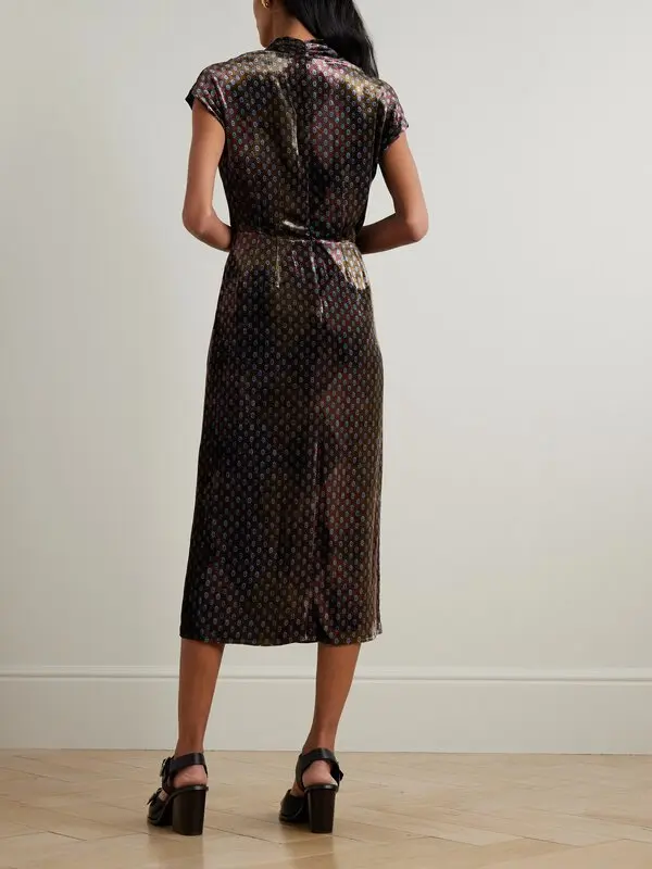 Dries Van Noten Printed Velvet Wrap-effect Midi Dress