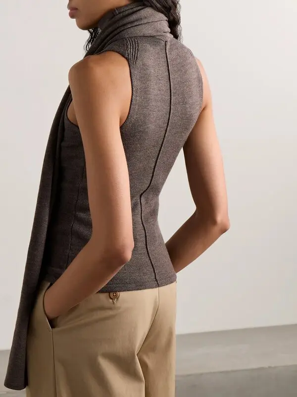 Staud Canal Wool Turtleneck Top With Detachable Scarf - Brown