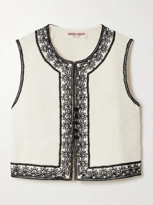 EMPORIO SIRENUSE Clara Embroidered Quilted Vest - White