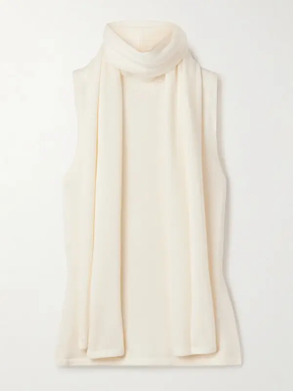 Staud Canal Scarf-detailed Wool Turtleneck Top - Neutrals