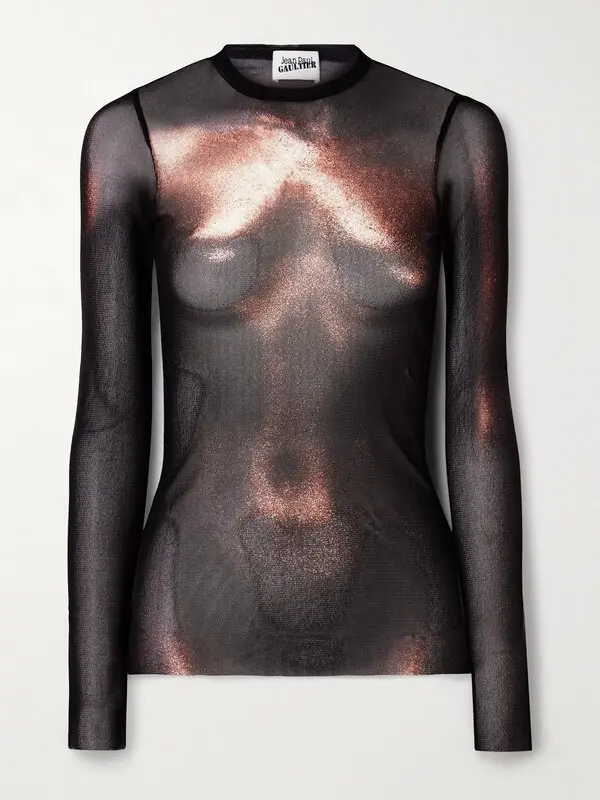 JEAN PAUL GAULTIER Body Dust Printed Mesh Top - Black