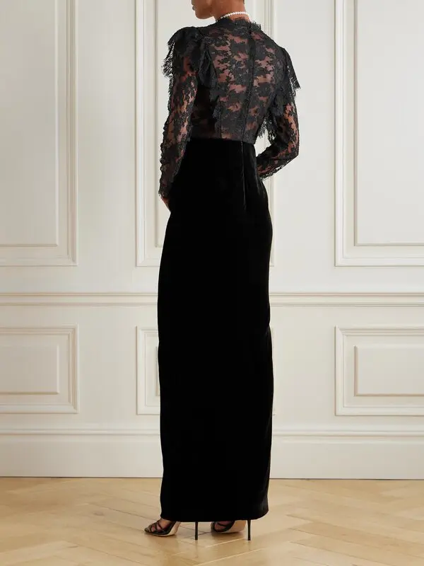 Alessandra Rich Bow-detailed Velvet And Lace Gown