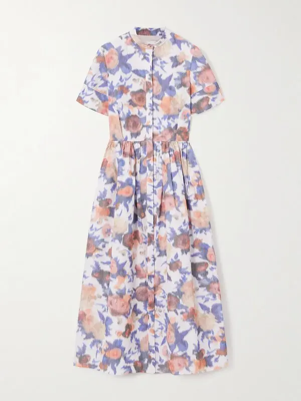 white christmas dresses Floral Print Cotton Midi Shirt Dress main image 0
