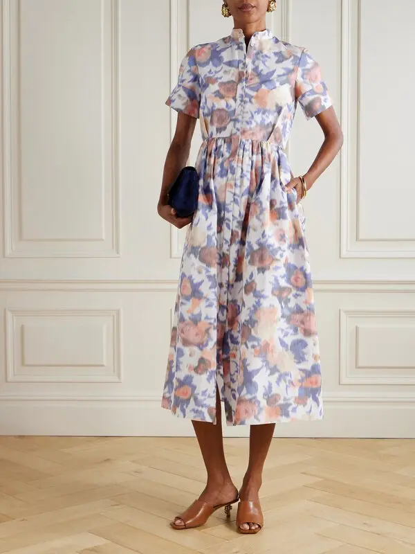Erdem Floral-print Cotton-blend Taffeta Midi Dress