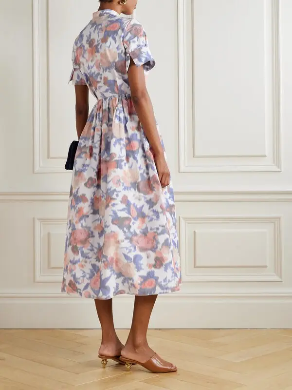 Erdem Floral-print Cotton-blend Taffeta Midi Dress