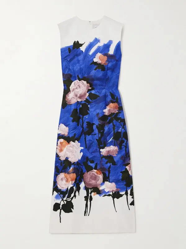 Erdem Printed Cotton-blend Faille Midi Dress - Blue