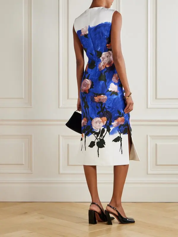 Erdem Printed Cotton-blend Faille Midi Dress - Blue