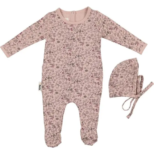 MANIÈRE Floral Footie & Hat Set - Mauve