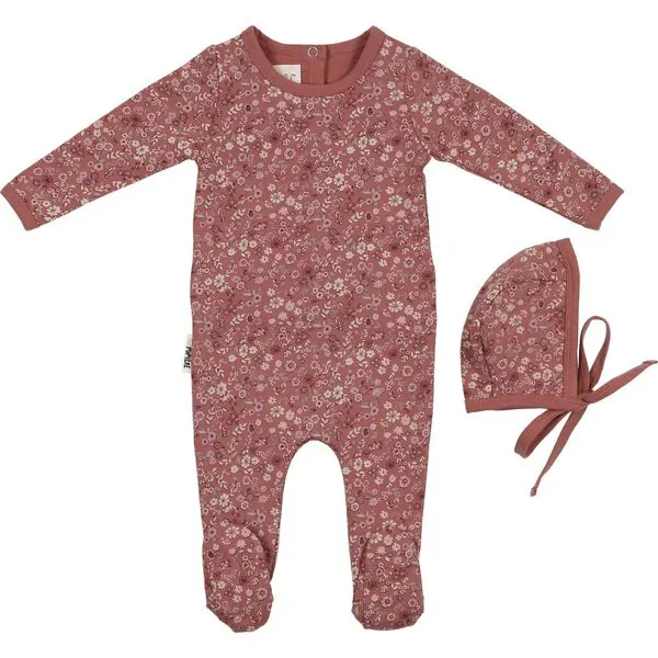 MANIÈRE Floral Footie & Hat Set - Rust
