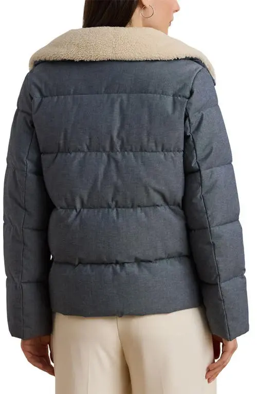 Ralph Lauren Chambray Puffer Jacket With Faux Shearling Collar