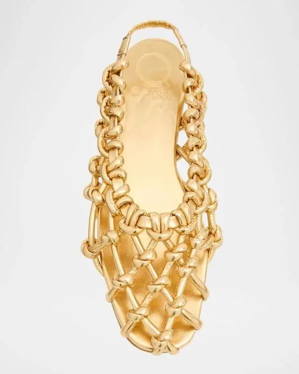 ODISSI Viviane Metallic Knotted Mesh Slingback Flats - Gold