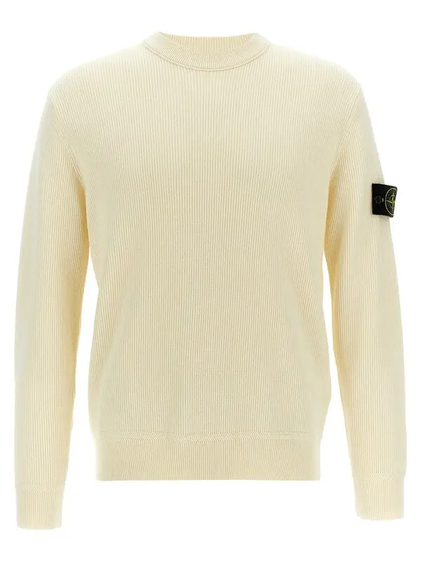 Stone Island Ribbed Virgin Wool Sweater - White
