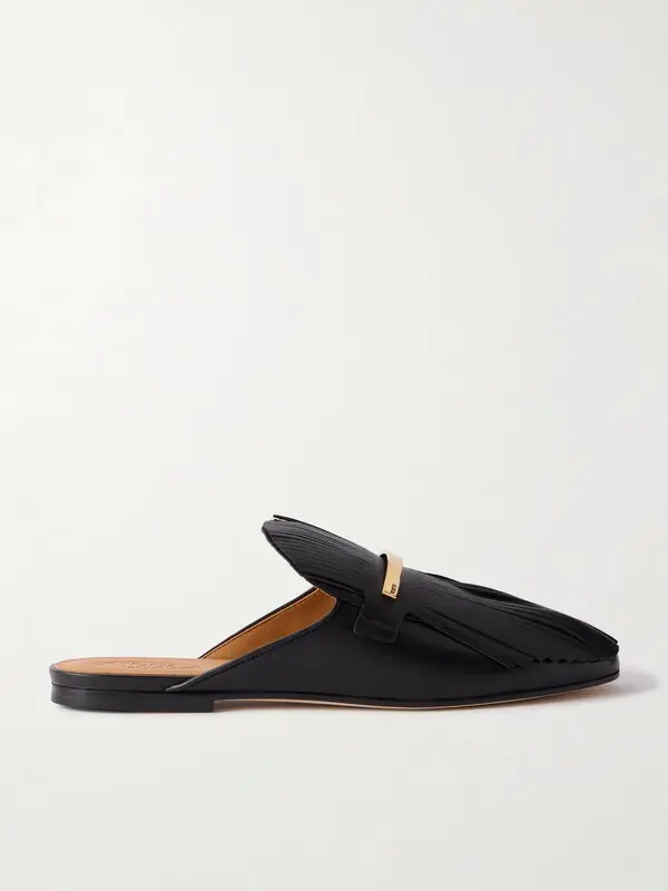 TOD'S Embellished Fringed Leather Slippers