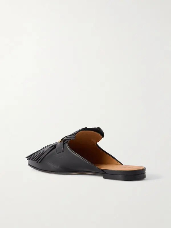 TOD'S Embellished Fringed Leather Slippers