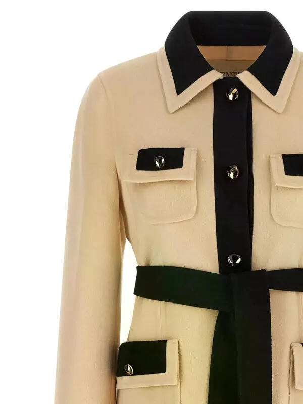 Valentino Garavani Belted Contrast-trim Coat - Neutrals
