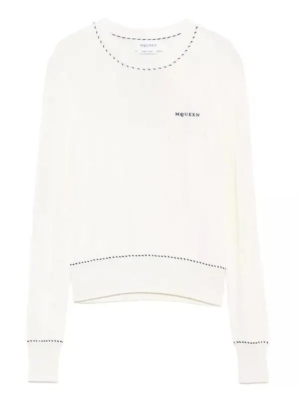 Alexander McQueen Logo-embroidered Ribbed-knit Top - White