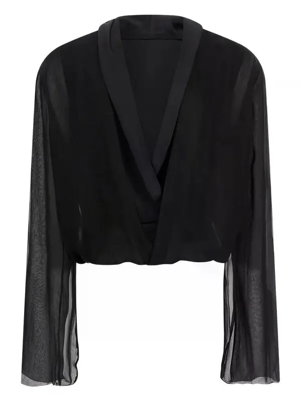 Alberta Ferretti V-neck Silk Blouse With Semi-sheer Sleeves