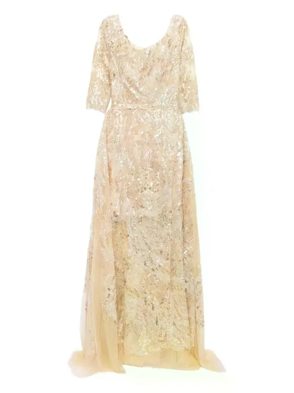 slim fit dress slacks SAIID KOBEISY RE3360 Gold Appliqued Gown with Overskirt 38 / Gold main image 1