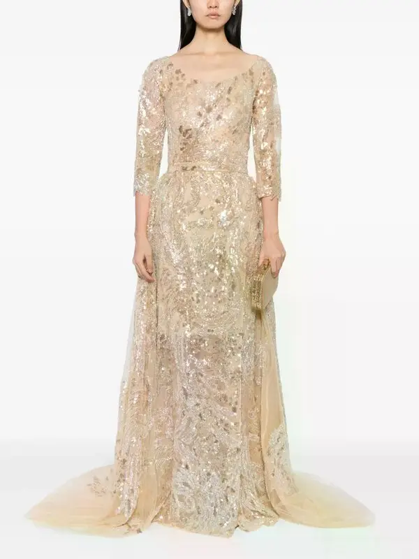 SAIID KOBEISY Sequin-embroidered Dress - Neutrals
