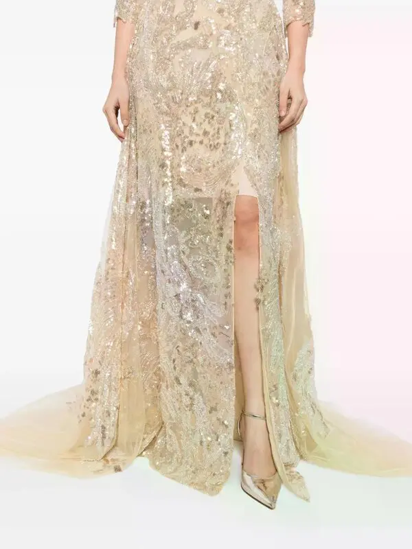 SAIID KOBEISY Sequin-embroidered Dress - Neutrals