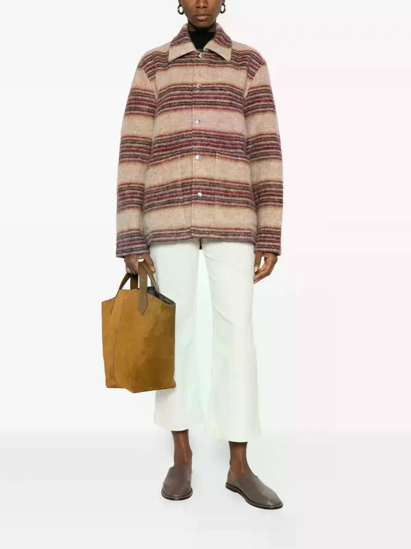 Marc O'polo Striped Shirt Jacket In Beige Wool Blend