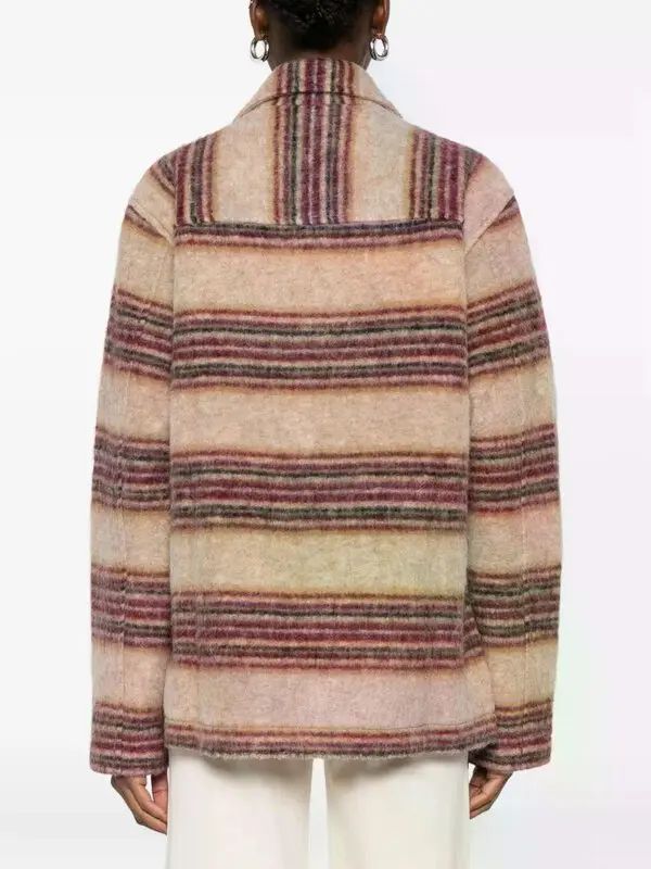 Marc O'polo Striped Shirt Jacket In Beige Wool Blend