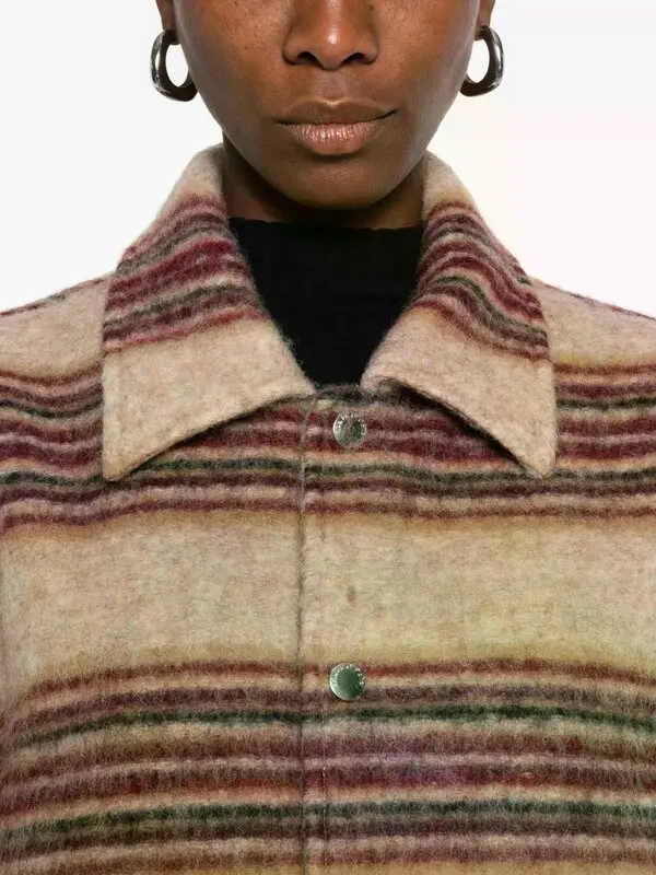 Marc O'polo Striped Shirt Jacket In Beige Wool Blend
