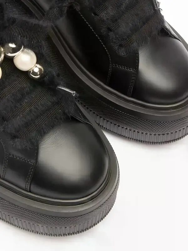 Casadei Platform Sneakers With Faux Pearl Embellishments - Black