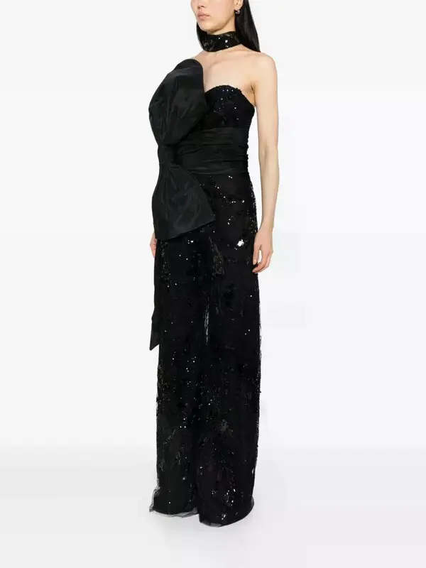 SAIID KOBEISY Strapless Sequin-embroidered Jumpsuit With Detachable Bow