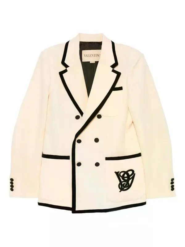 Valentino Garavani Double-breasted Embroidered Blazer - Neutrals