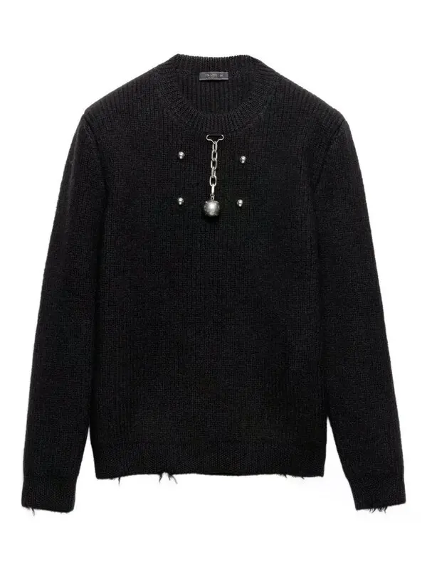 Prada Wool Crew-neck Sweater With Pendant - Black