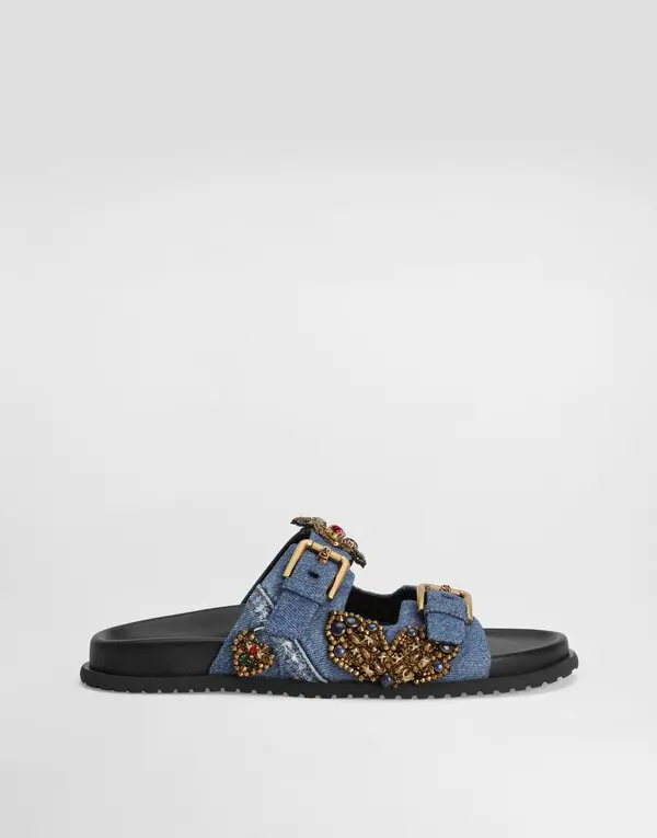 Dolce & Gabbana Denim Slides With Embroidery
