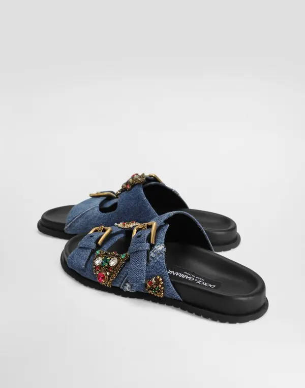 Dolce & Gabbana Denim Slides With Embroidery