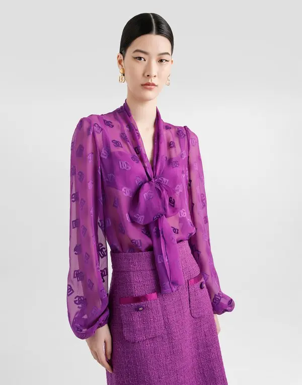 Dolce & Gabbana Chiffon Jacquard Shirt With Dg All-Over Logo