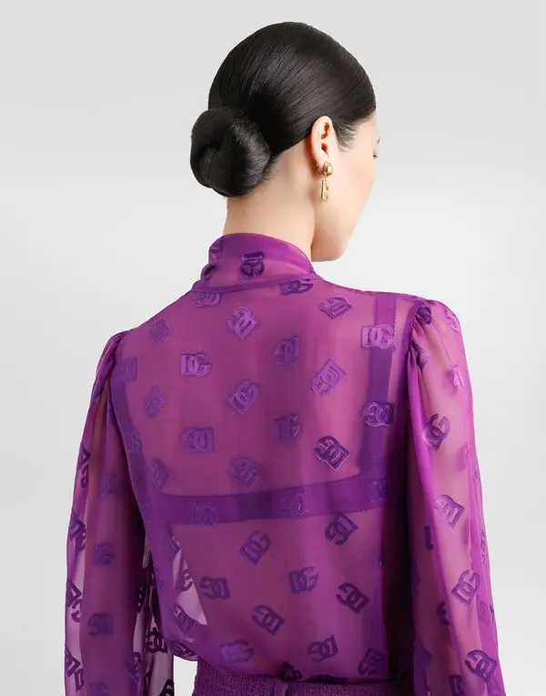 Dolce & Gabbana Chiffon Jacquard Shirt With Dg All-Over Logo