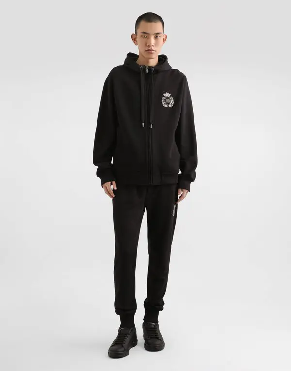 Dolce & Gabbana Cotton Hoodie With Heraldic Patch - Black
