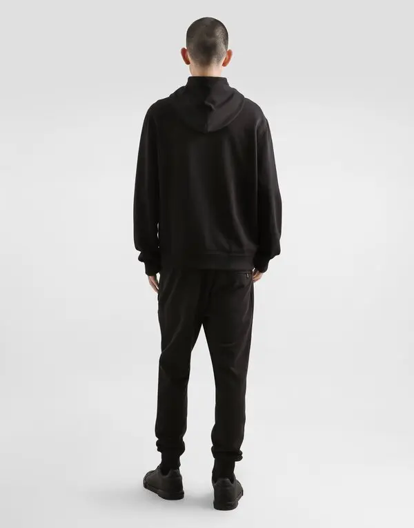 Dolce & Gabbana Cotton Hoodie With Heraldic Patch - Black