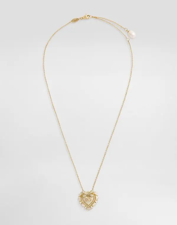 Dolce & Gabbana Devotion Necklace With Diamonds And Pearl - Gold