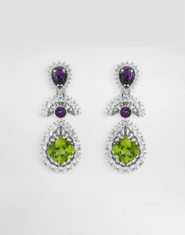 Dolce & Gabbana Eleganza 18-carat Gold, Amethysts, Peridots, And Sapphires Earrings - White