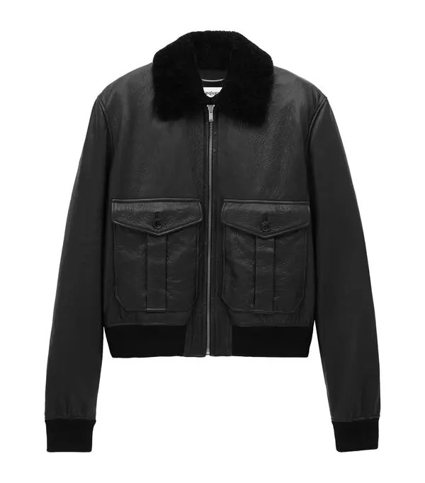 Saint Laurent Shearling Collar Leather Bomber Jacket