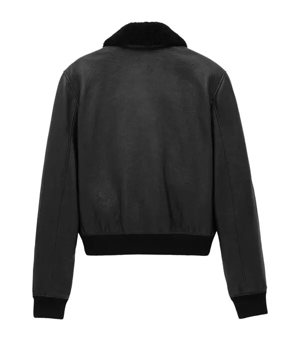 Saint Laurent Shearling Collar Leather Bomber Jacket