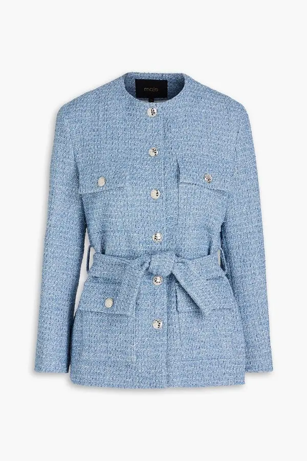 Maje Metallic Cotton-blend Tweed Jacket - Light Blue