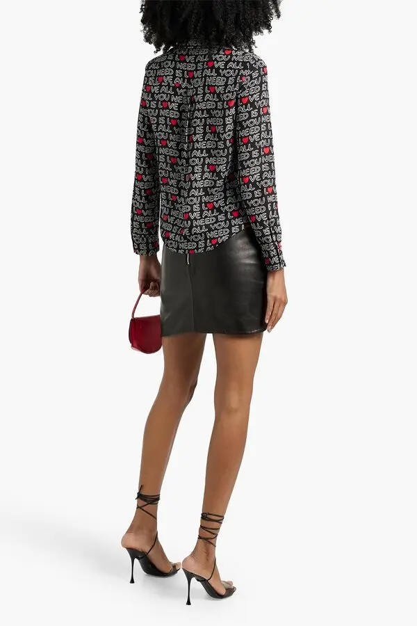 Alice + Olivia The Beatles Willa Printed Silk Shirt - Black