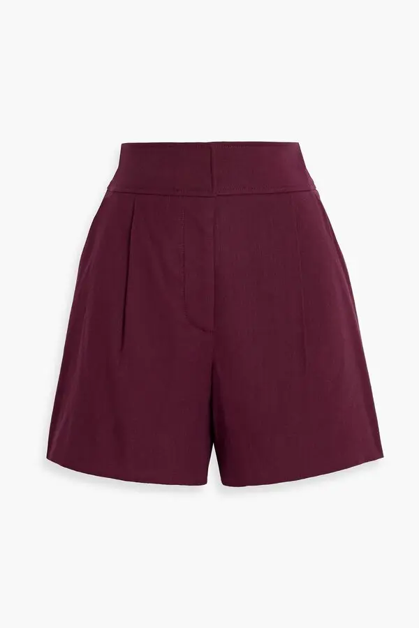 Veronica Beard Haina Pleated Linen-blend Shorts - Burgundy