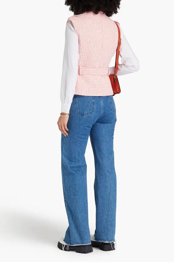 Maje Belted Metallic Cotton-blend Tweed Vest