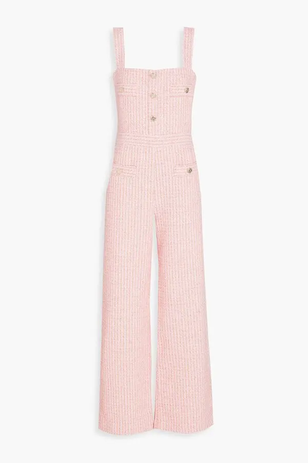 Maje Embellished Metallic Cotton-blend Tweed Jumpsuit - Baby Pink